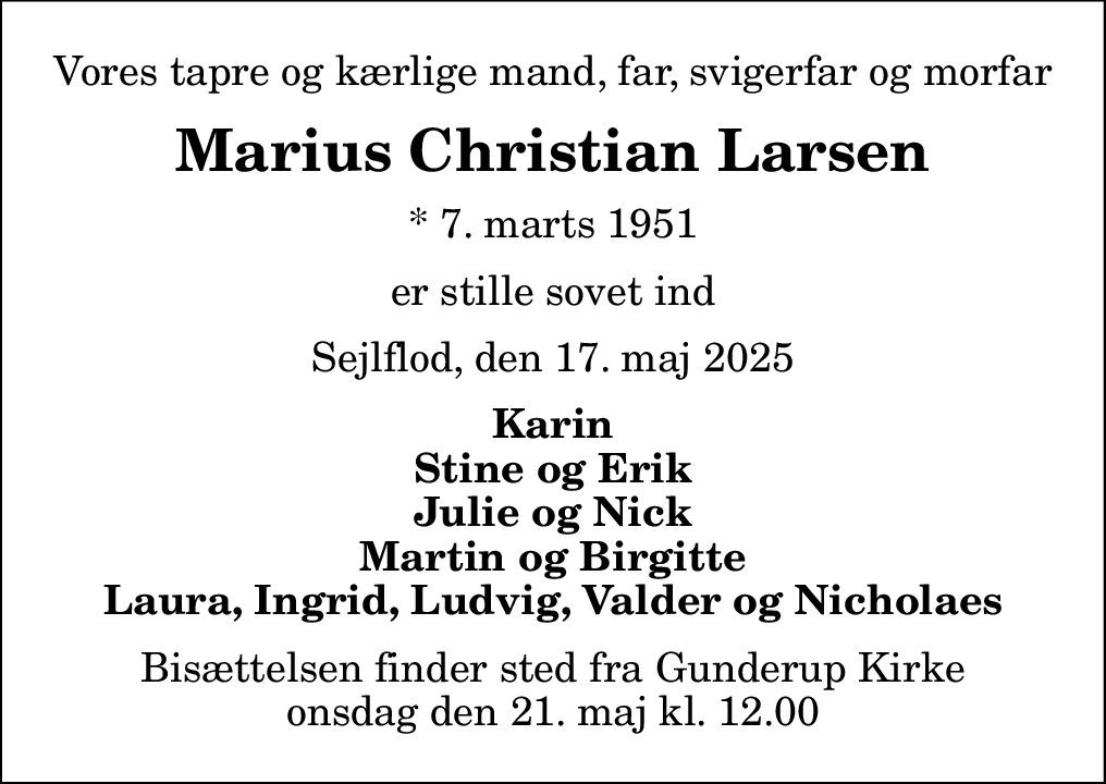 Dødsannonce for Marius Christian Larsen | Nordjyske.dk