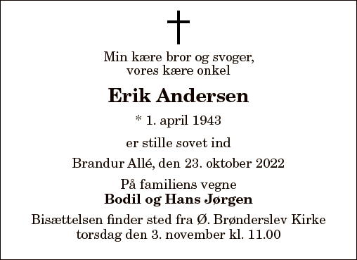 Dødsannonce for Erik Andersen | Nordjyske.dk