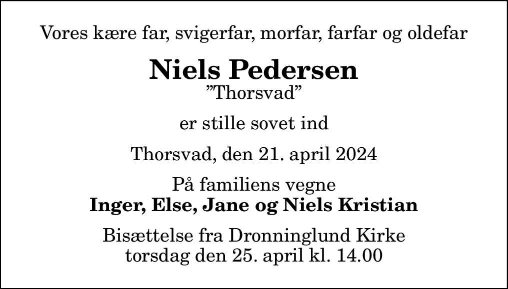 Dødsannonce for Niels Pedersen | Nordjyske.dk