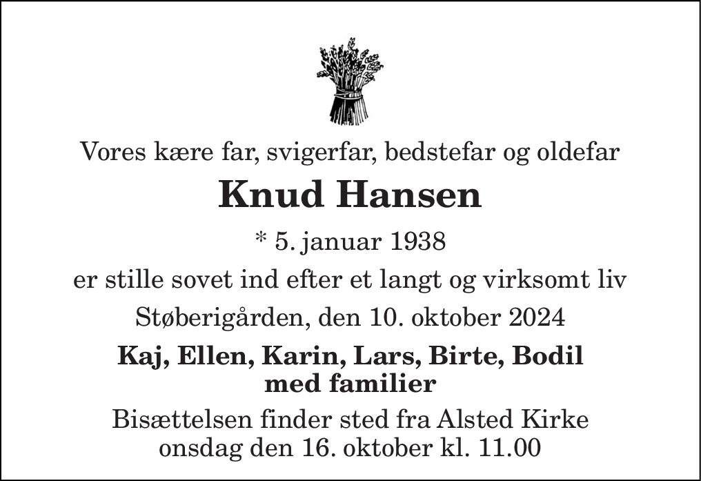 Dødsannonce for Knud Hansen | Nordjyske.dk