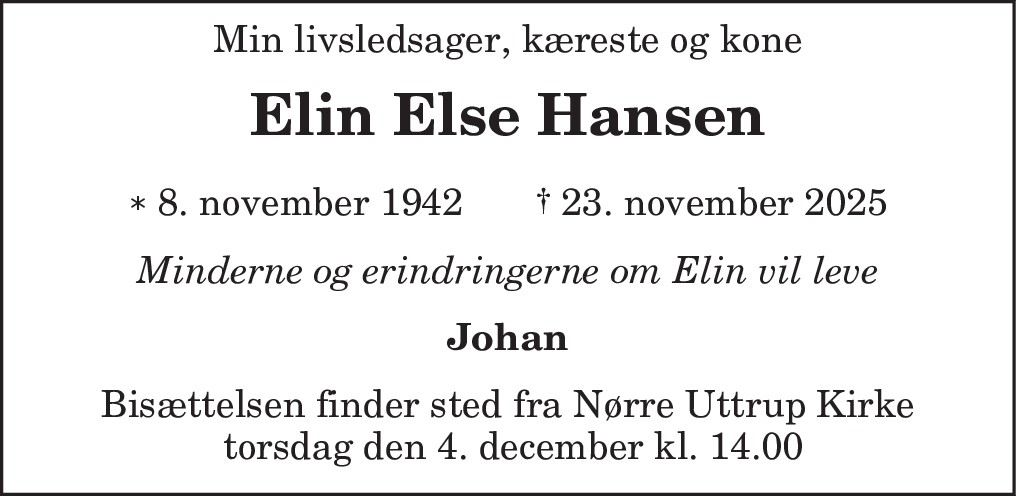 Dødsannonce for Elin Else Hansen | Nordjyske.dk