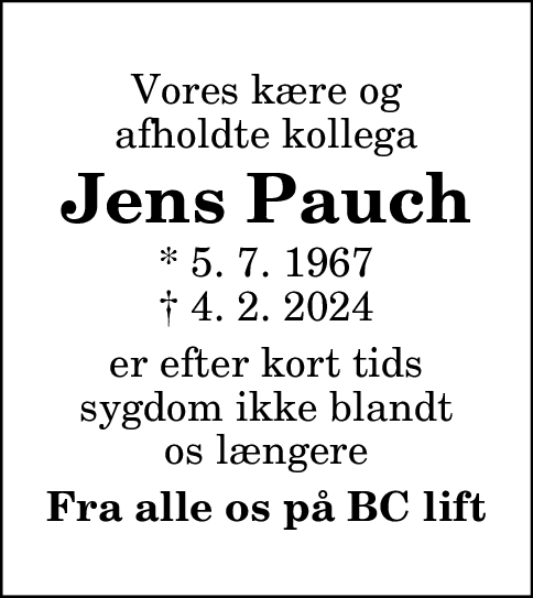 Dødsannonce for Jens Pauch | Nordjyske.dk