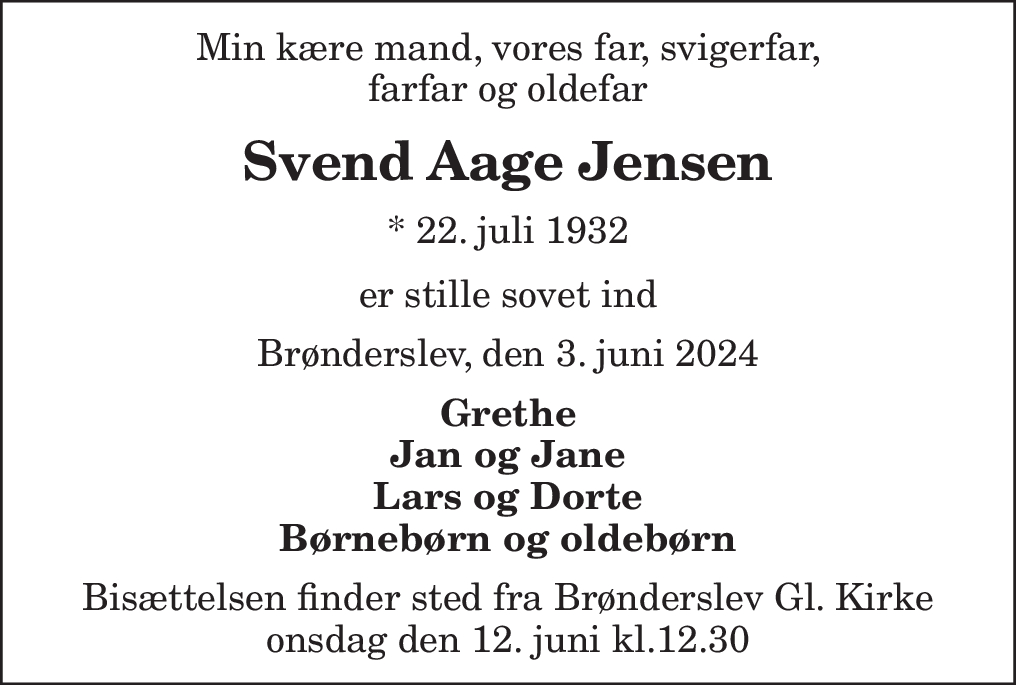Dødsannonce for Svend Aage Jensen | Nordjyske.dk