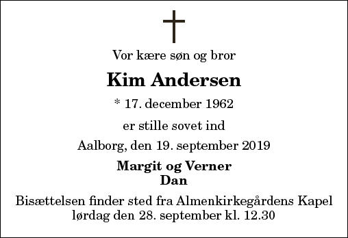 Dødsannonce for Kim Andersen | Nordjyske.dk