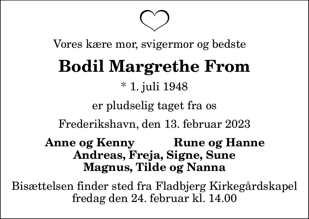 Dødsannonce for Bodil Margrethe From | Nordjyske.dk