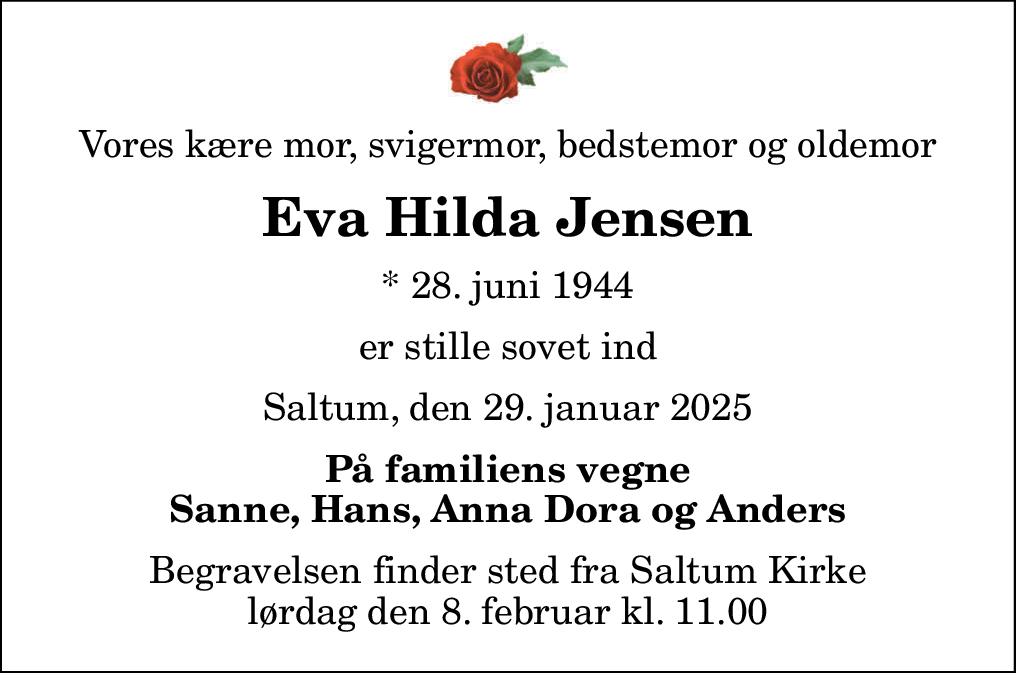 Dødsannonce for Eva Hilda Jensen | Nordjyske.dk