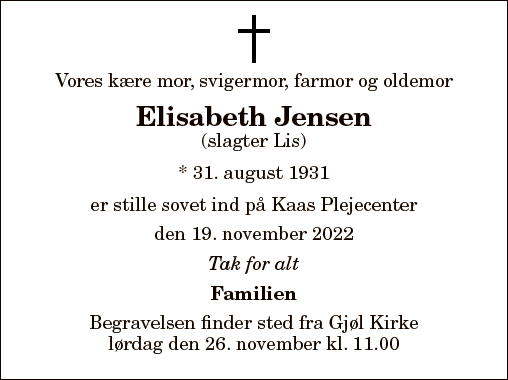 Dødsannonce for Elisabeth Jensen | Nordjyske.dk Dødsannonce for Elisabeth Jensen | Nordjyske.dk