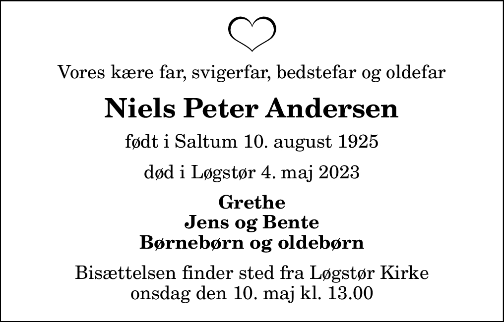 Dødsannonce for Niels Peter Andersen | Nordjyske.dk