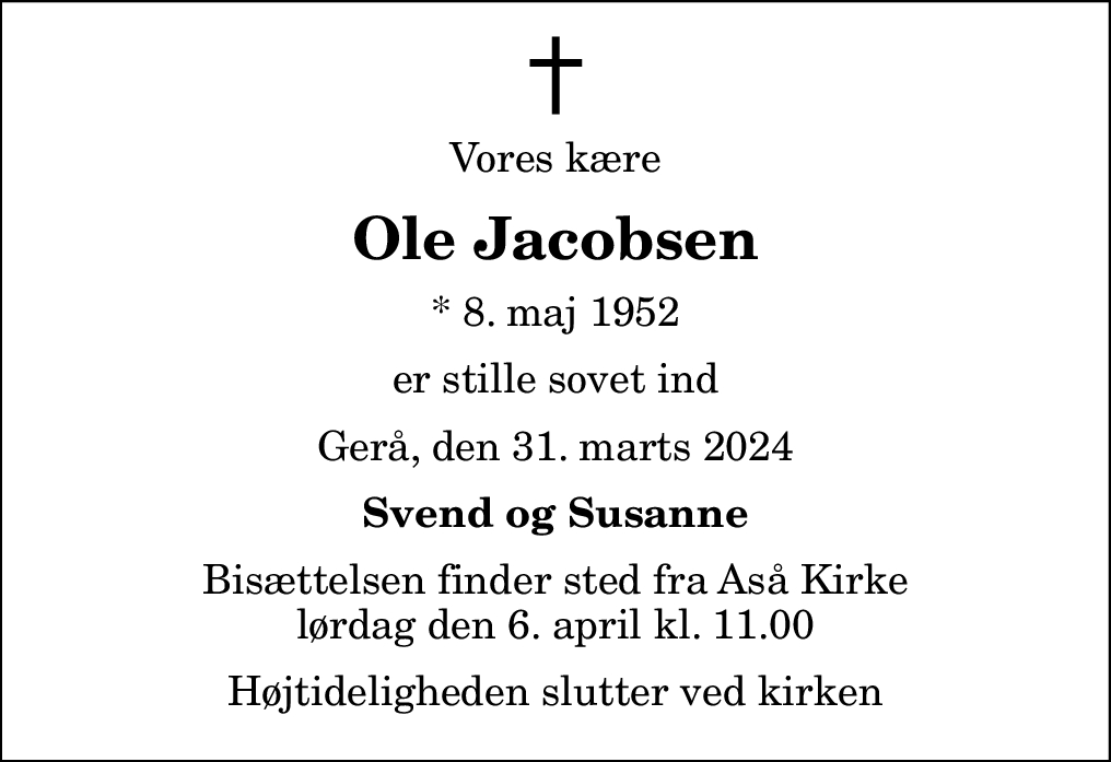 Dødsannonce for Ole Jacobsen | Nordjyske.dk