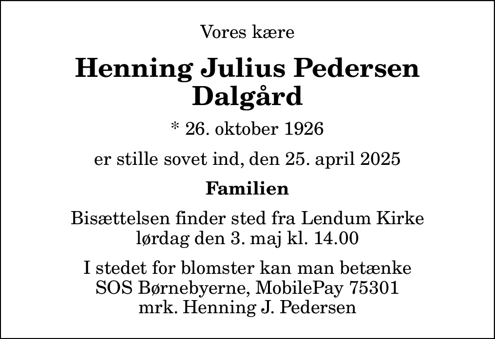 Dødsannonce for Julius Henning Pedersen | Nordjyske.dk