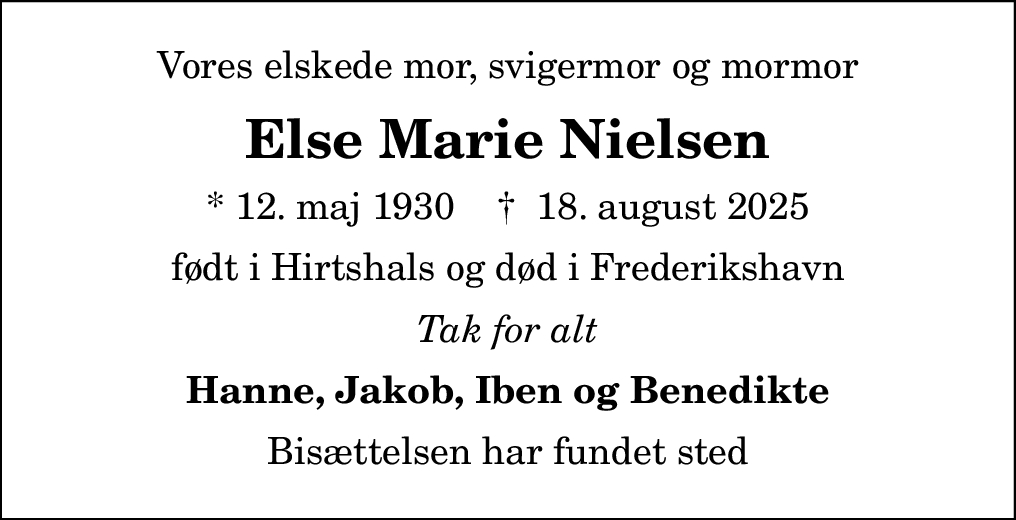 Dødsannonce for Else Marie Nielsen | Nordjyske.dk