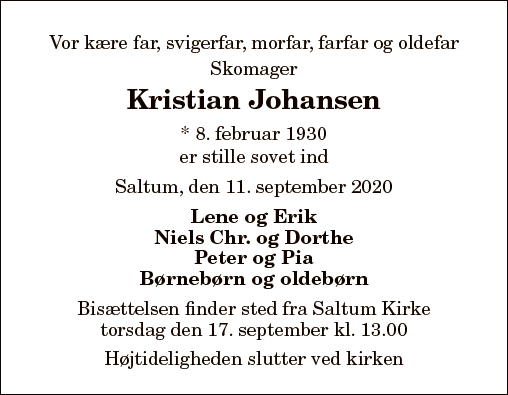 Dødsannonce for Kristian Johansen | Nordjyske.dk
