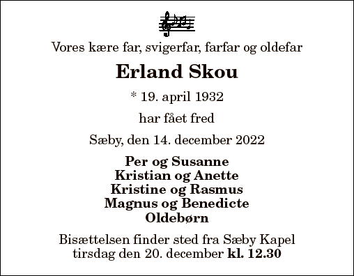 Dødsannonce for Erland Skou | Nordjyske.dk