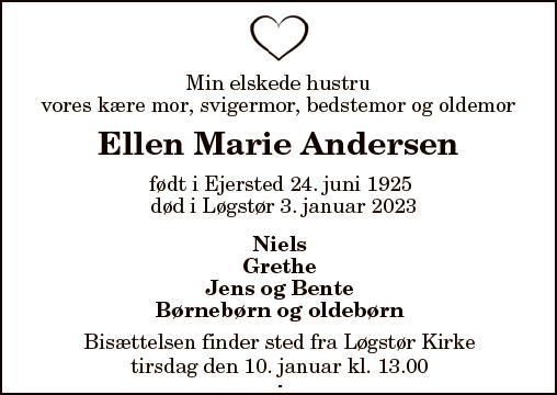Dødsannonce for Ellen Marie Andersen | Nordjyske.dk