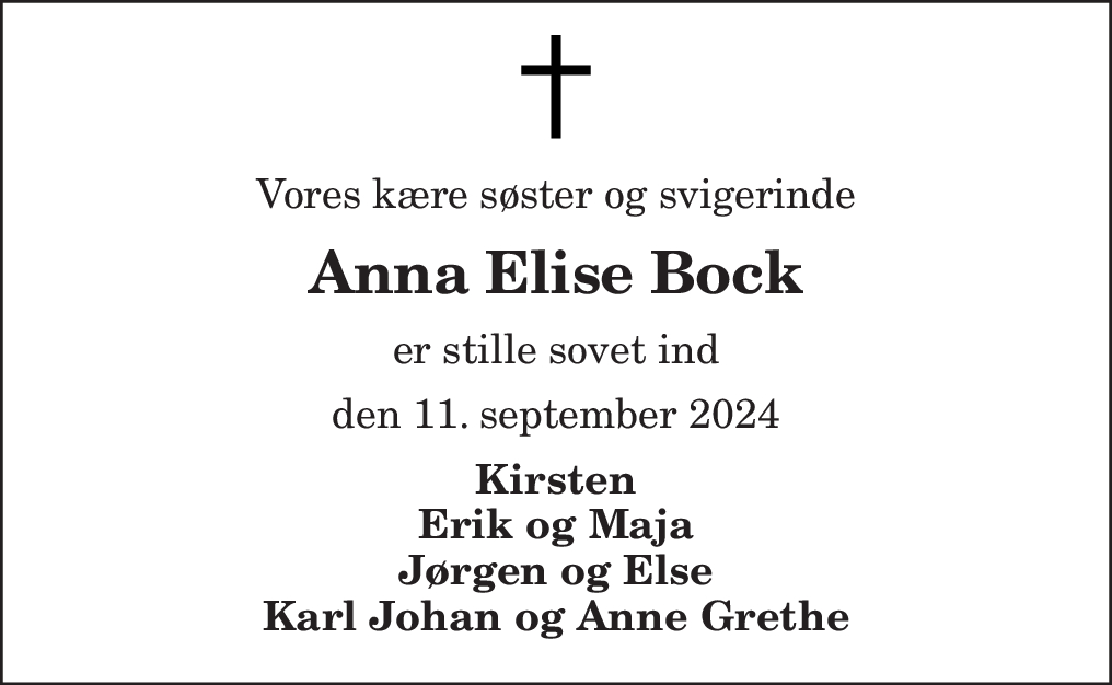Dødsannonce for Anna Elise Bock | Nordjyske.dk