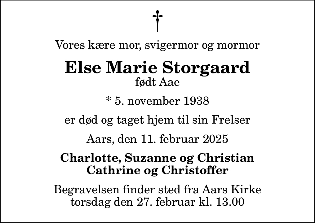 Dødsannonce for Else Marie Storgaard | Nordjyske.dk