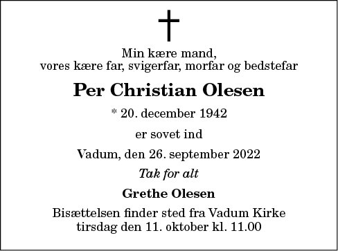 Dødsannonce for Per Christian Olesen | Nordjyske.dk