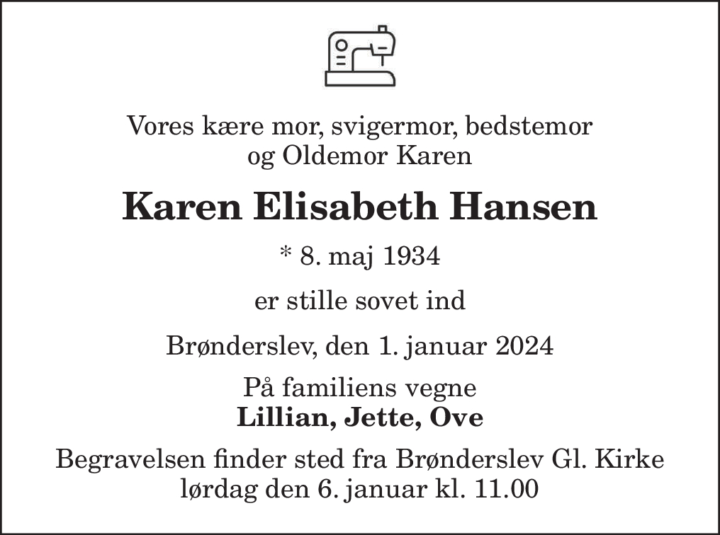 Dødsannonce for Karen Elisabeth Hansen | Nordjyske.dk