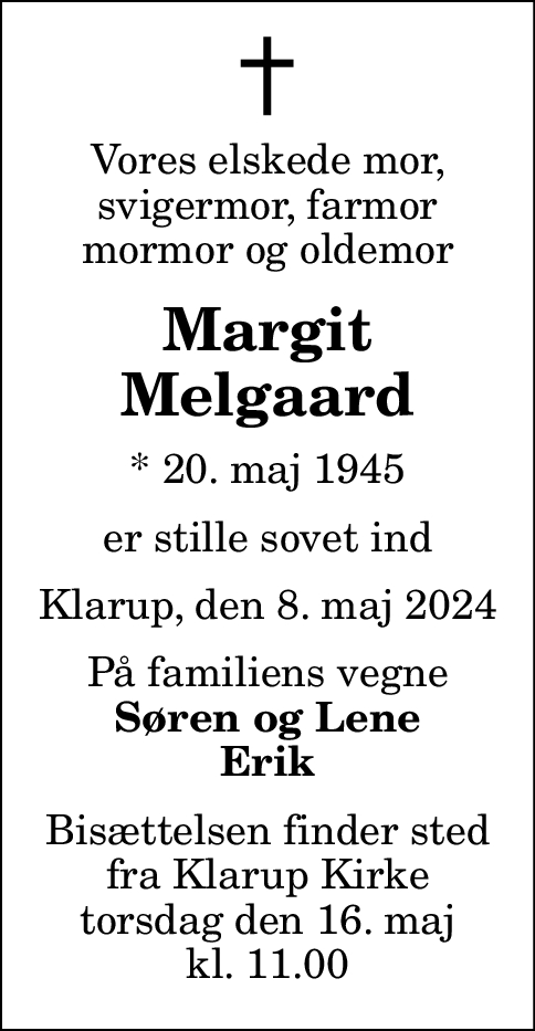 Dødsannonce for Margit Melgaard | Nordjyske.dk