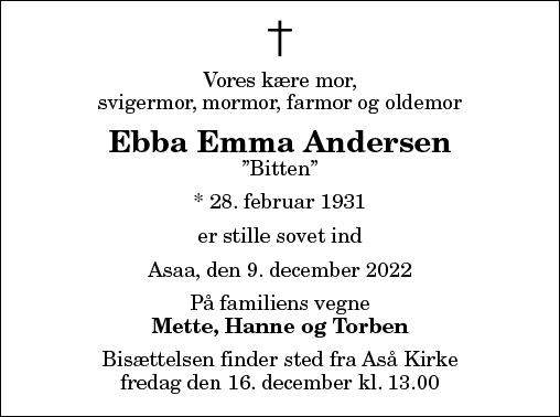 Dødsannonce for Ebba Emma Andersen | Nordjyske.dk