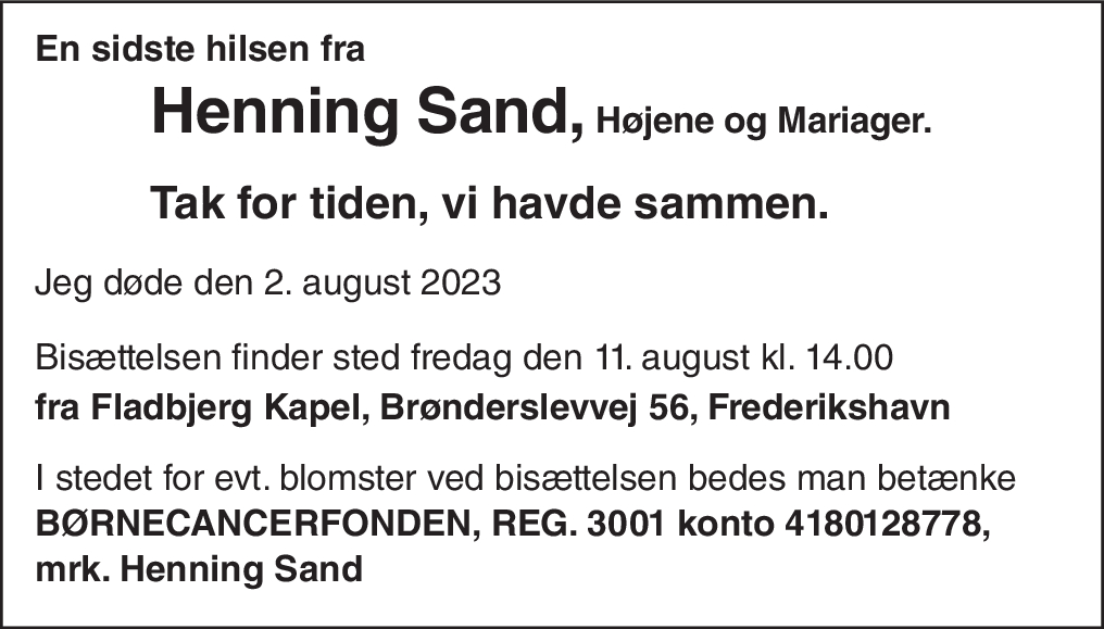 Dødsannonce for Henning Sand | Nordjyske.dk