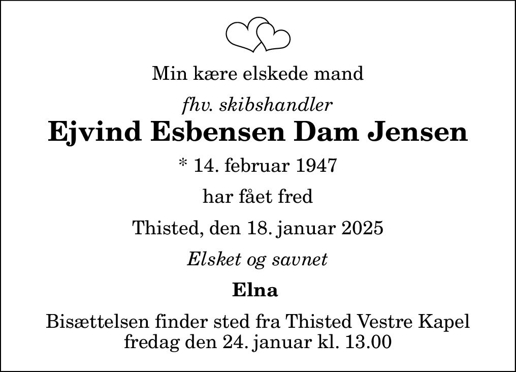 Dødsannonce for Ejvind Esbensen Dam Jensen | Nordjyske.dk