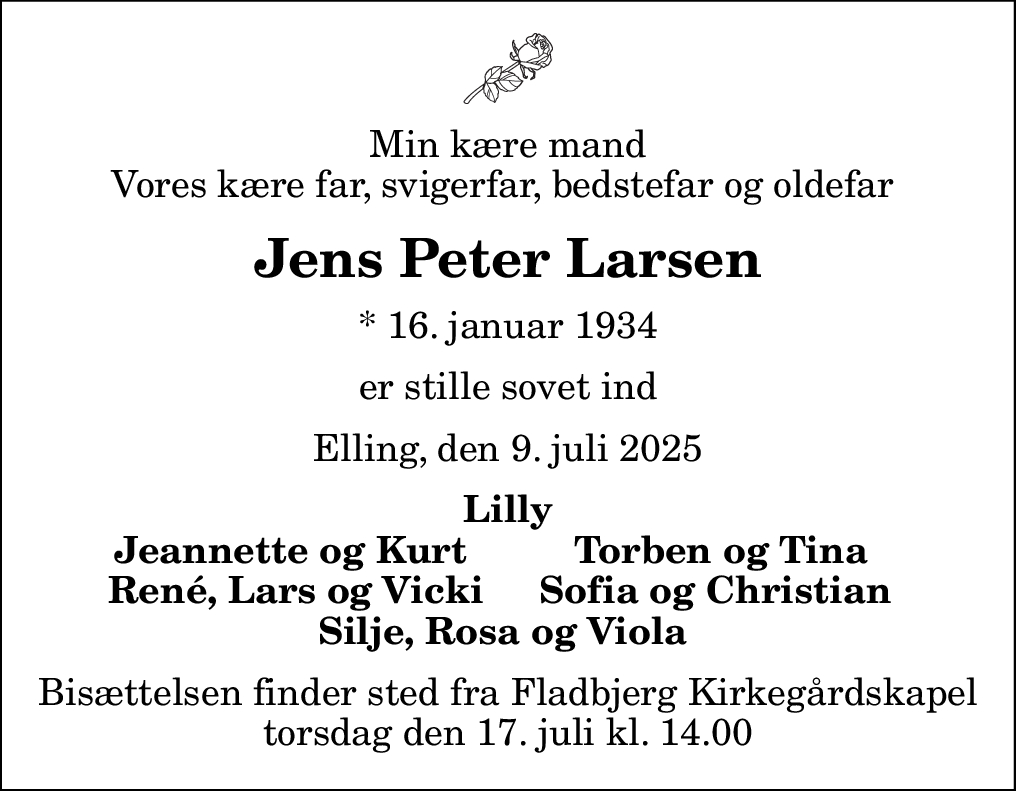 Dødsannonce for Jens Peter Larsen | Nordjyske.dk