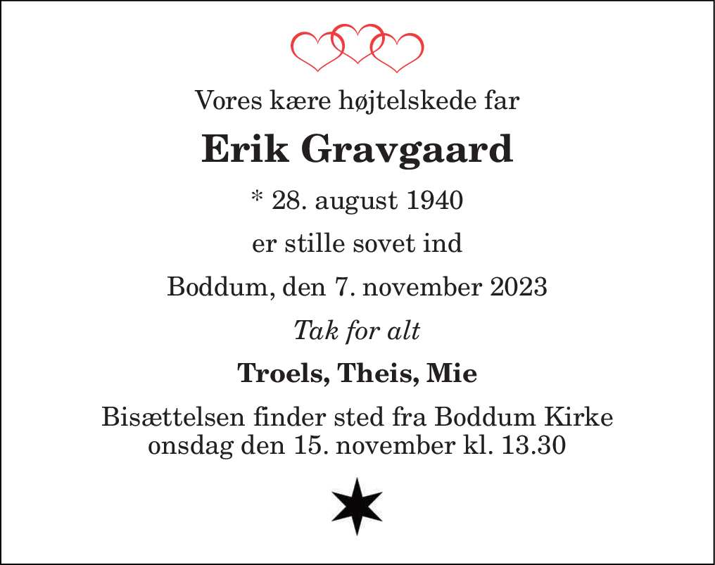 Dødsannonce for Erik Gravgaard | Nordjyske.dk
