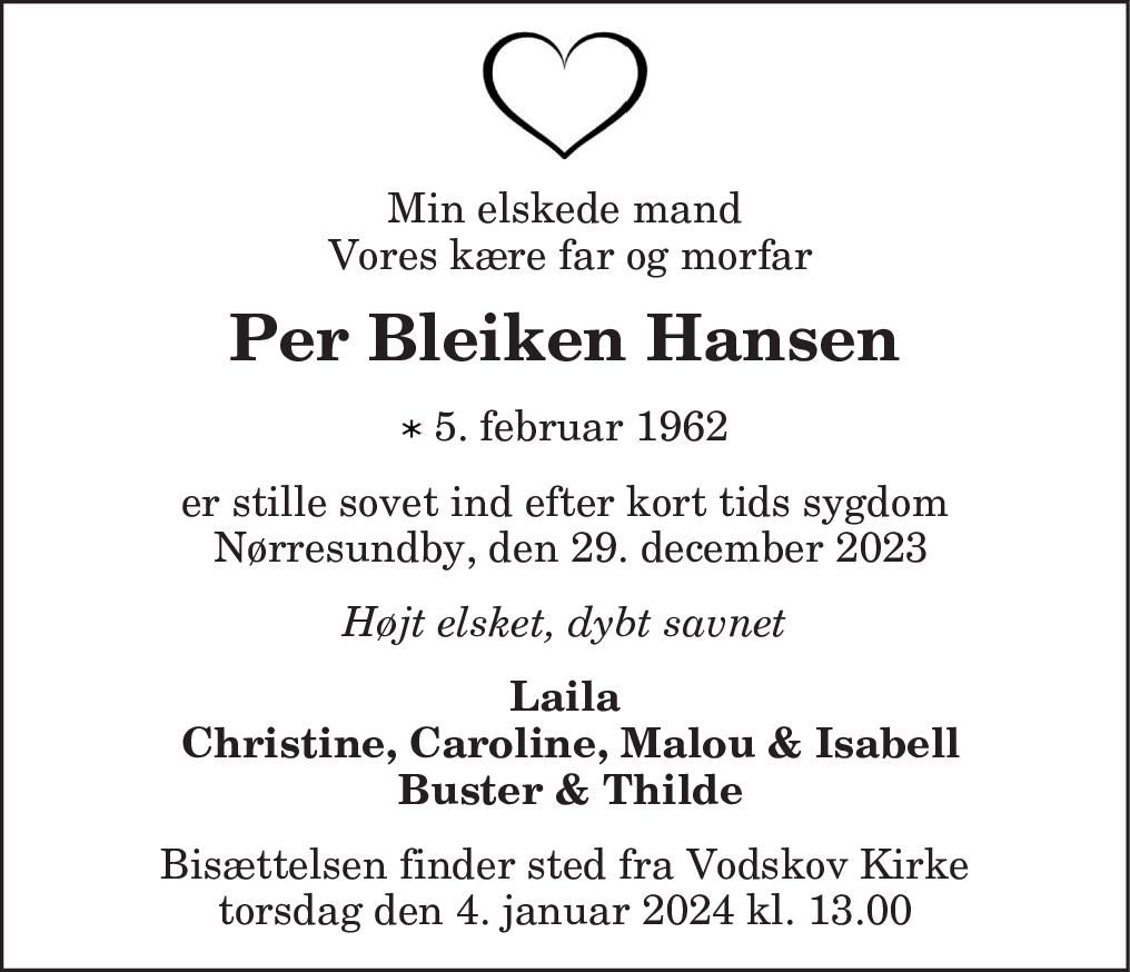 Dødsannonce for Per Bleiken Hansen | Nordjyske.dk