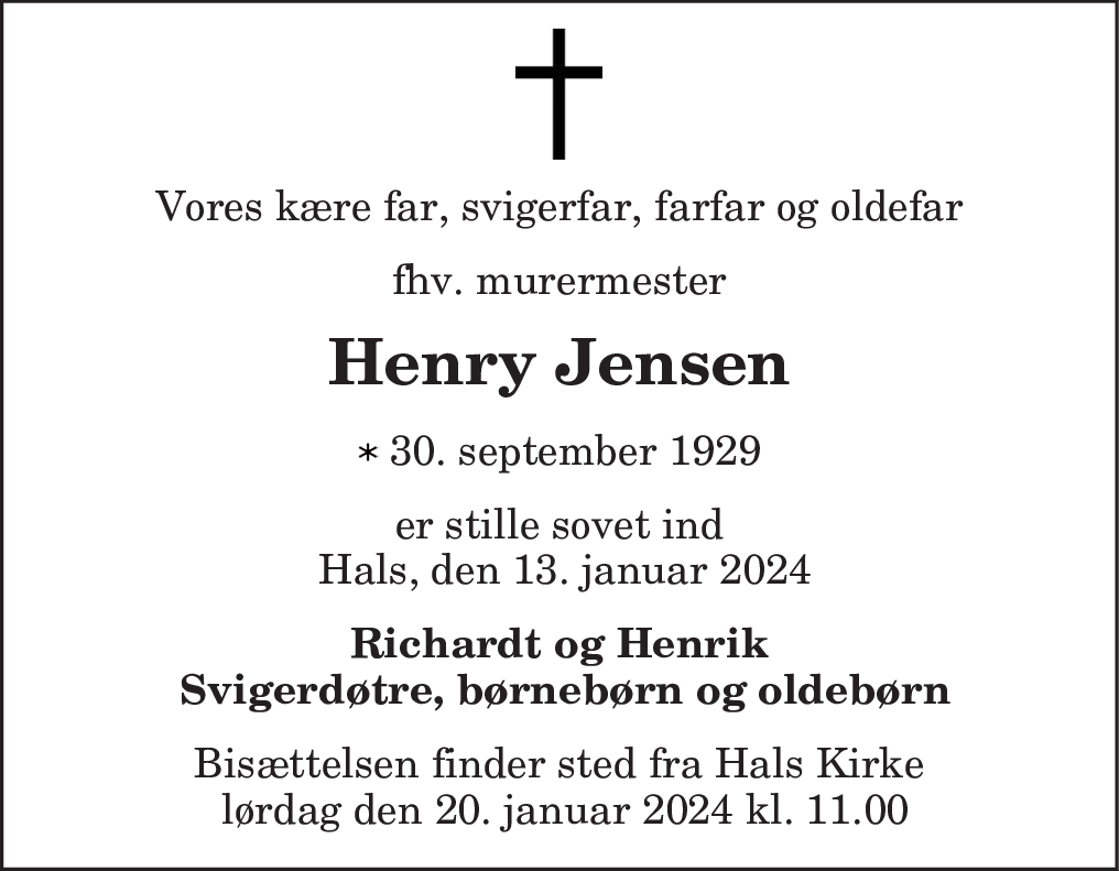 Dødsannonce for Henry Jensen | Nordjyske.dk