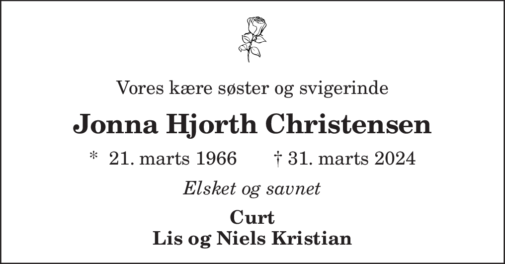 Dødsannonce for Jonna Hjorth Christensen | Nordjyske.dk