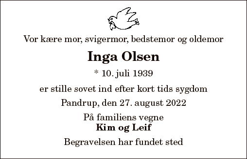 Dødsannonce for Inga Olsen | Nordjyske.dk