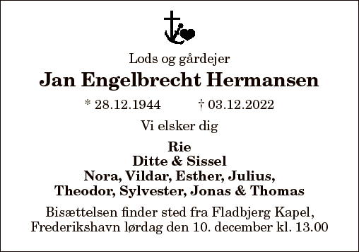 Dødsannonce for Jan Engelbrecht Hermansen | Nordjyske.dk