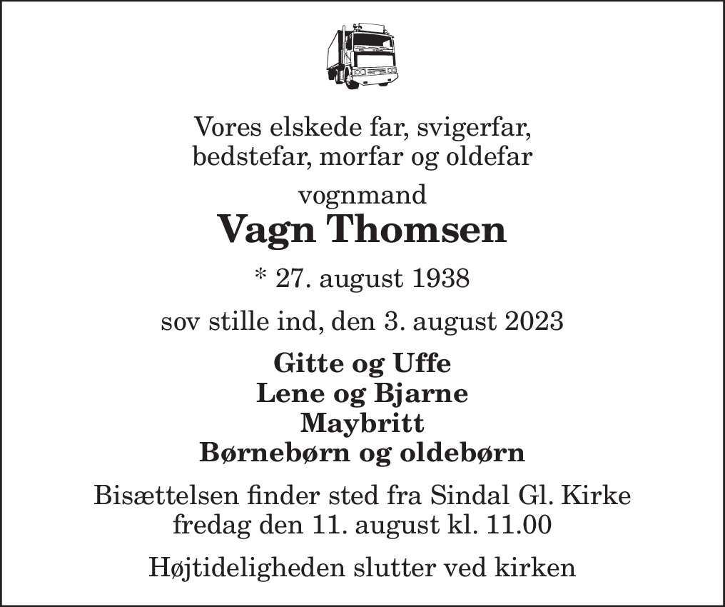 Dødsannonce for Vagn Thomsen | Nordjyske.dk