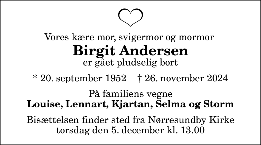 Dødsannonce for Birgit Andersen | Nordjyske.dk
