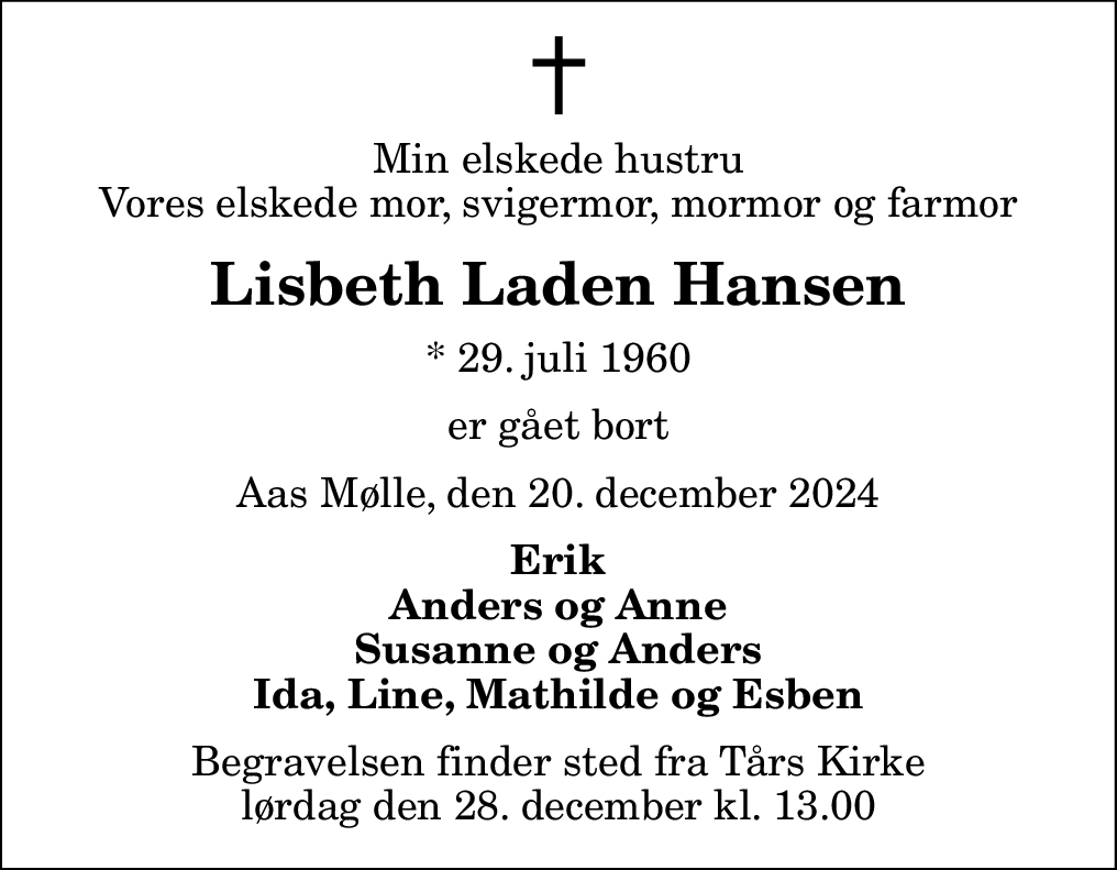Dødsannonce for Lisbeth Laden Hansen | Nordjyske.dk