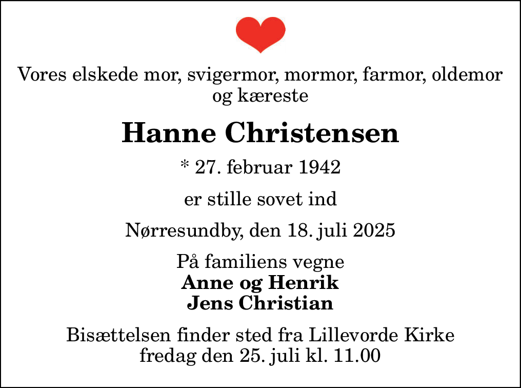 Dødsannonce for Hanne Christensen | Nordjyske.dk