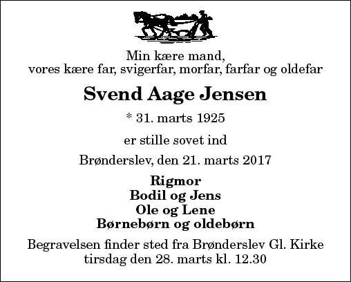 Dødsannonce for Svend Aage Jensen | Nordjyske.dk