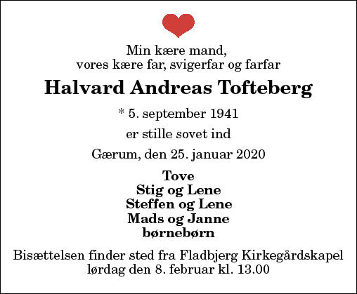 Dødsannonce for Halvard A. Tofteberg | Nordjyske.dk
