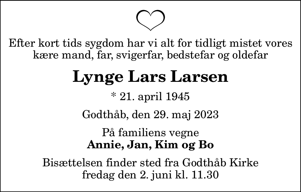 Dødsannonce for Lynge Lars Larsen | Nordjyske.dk