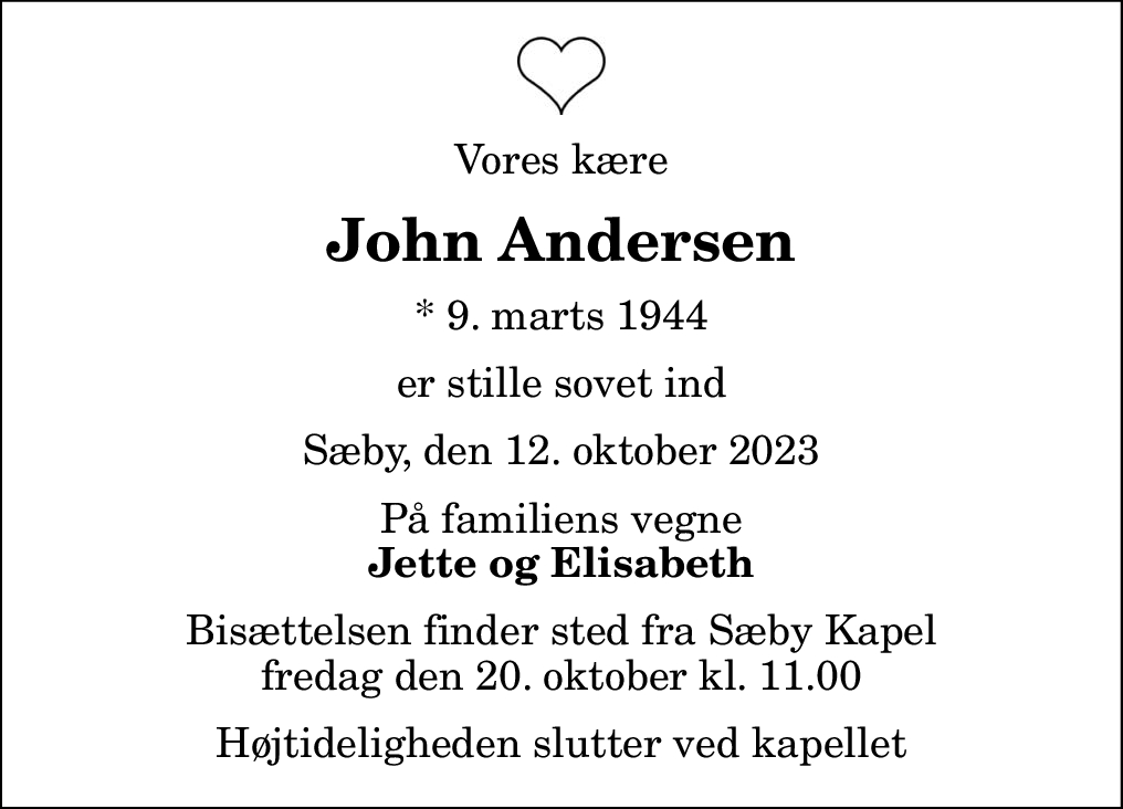 Dødsannonce for John Andersen | Nordjyske.dk
