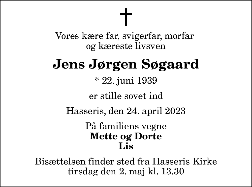 Dødsannonce for Jens Jørgen Søgaard | Nordjyske.dk