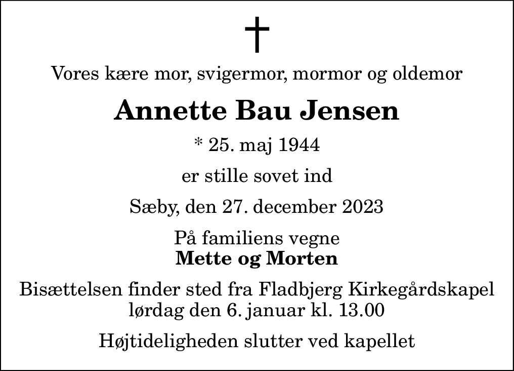 Dødsannonce for Annette Bau Jensen | Nordjyske.dk