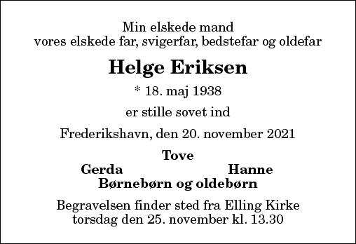 Dødsannonce for Helge Eriksen | Nordjyske.dk