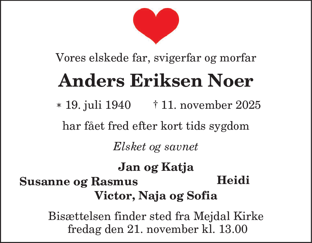 Dødsannonce for Anders Eriksen Noer | Nordjyske.dk