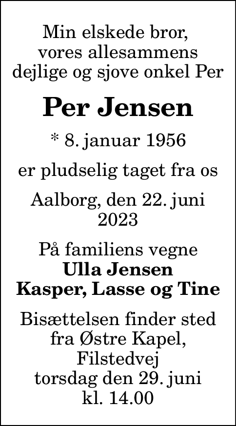 Dødsannonce for Per Jensen | Nordjyske.dk