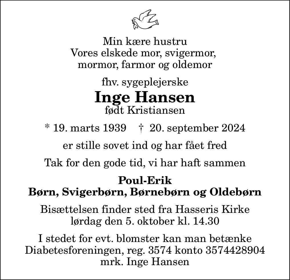 Dødsannonce for Inge Hansen | Nordjyske.dk