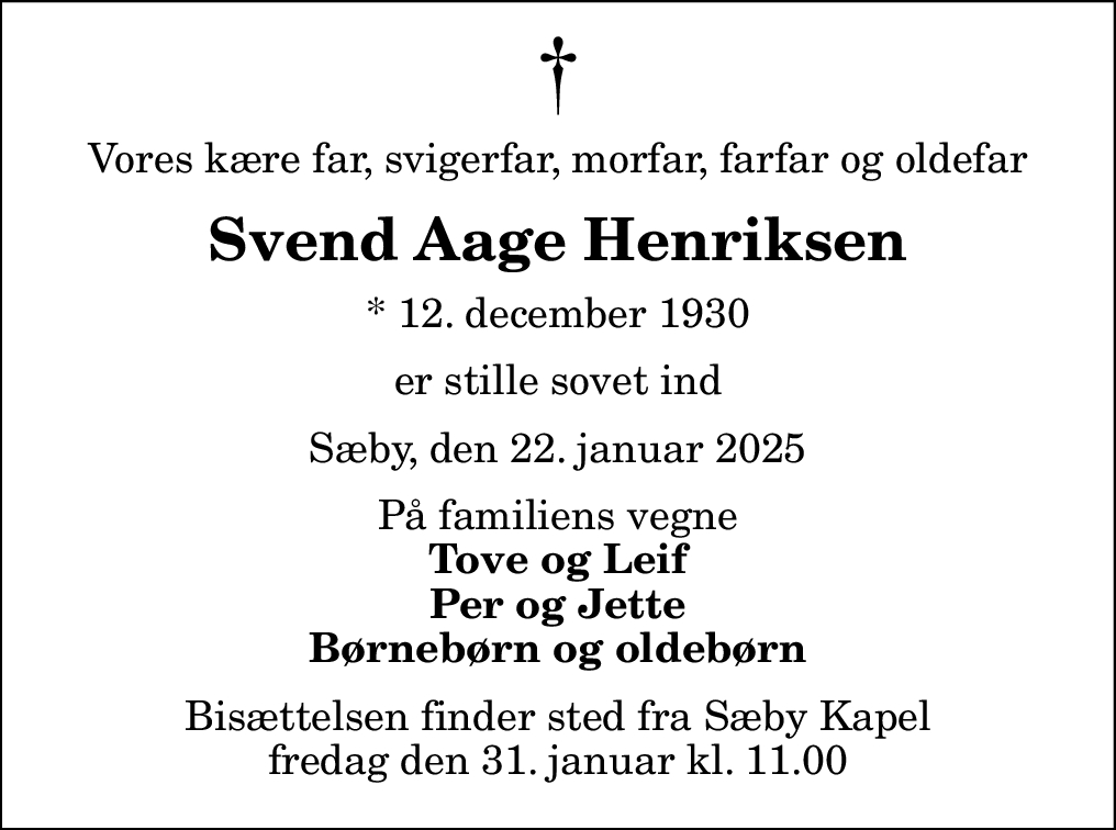Dødsannonce for Svend Aage Henriksen | Nordjyske.dk