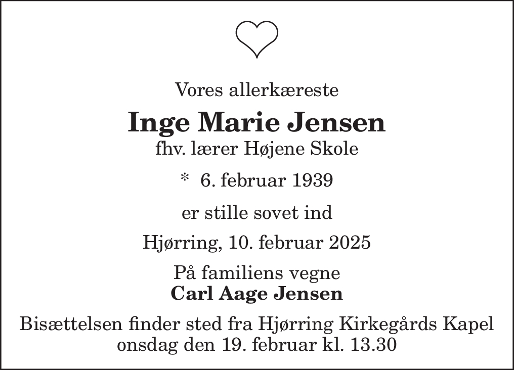 Dødsannonce for Inge Marie Jensen | Nordjyske.dk