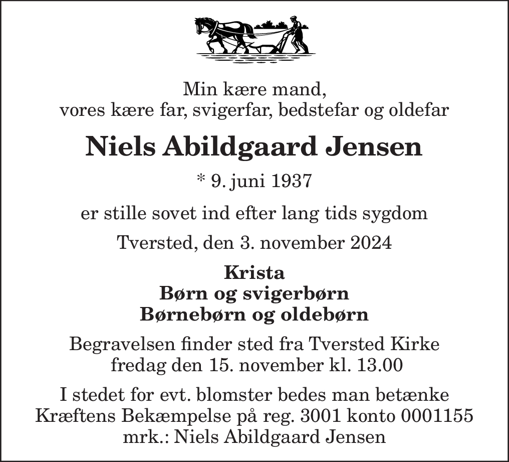 Dødsannonce for Niels Abildgaard Jensen | Nordjyske.dk